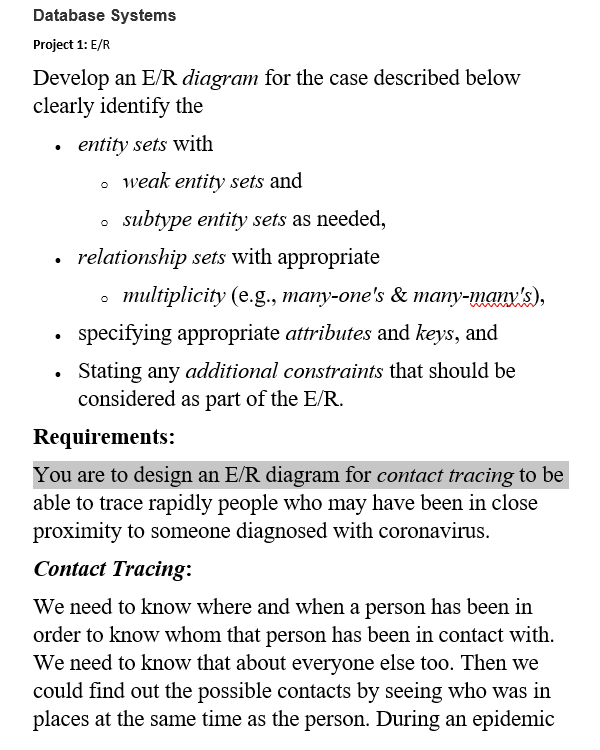 Database Systems Project 1: E/R Develop an E/R | Chegg.com