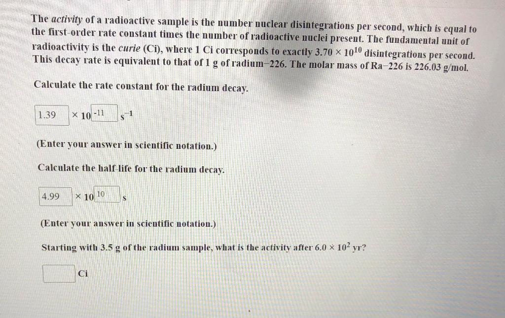 Solved The activity of a radioactive sample is the number | Chegg.com