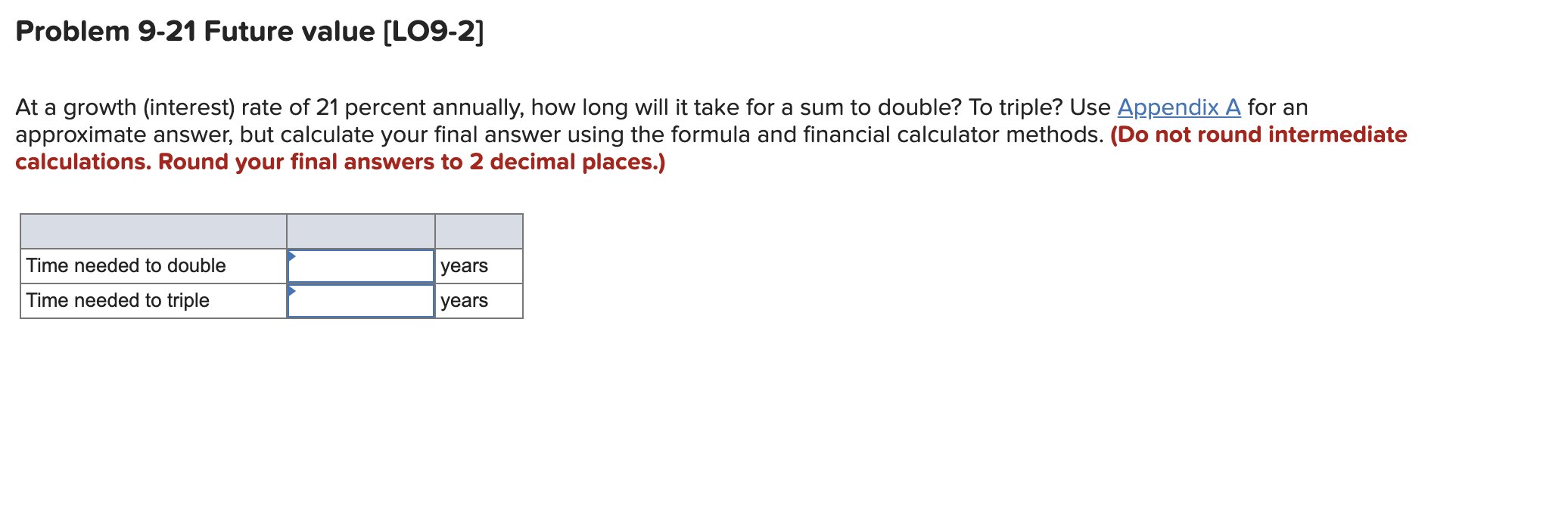 Solved Problem 9-21 Future value (LO9-2] At a growth | Chegg.com