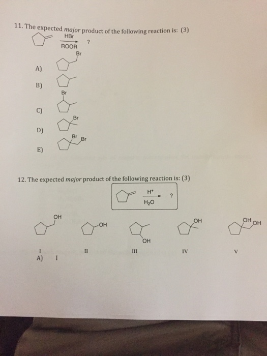 Solved The expected major product of the following reaction | Chegg.com