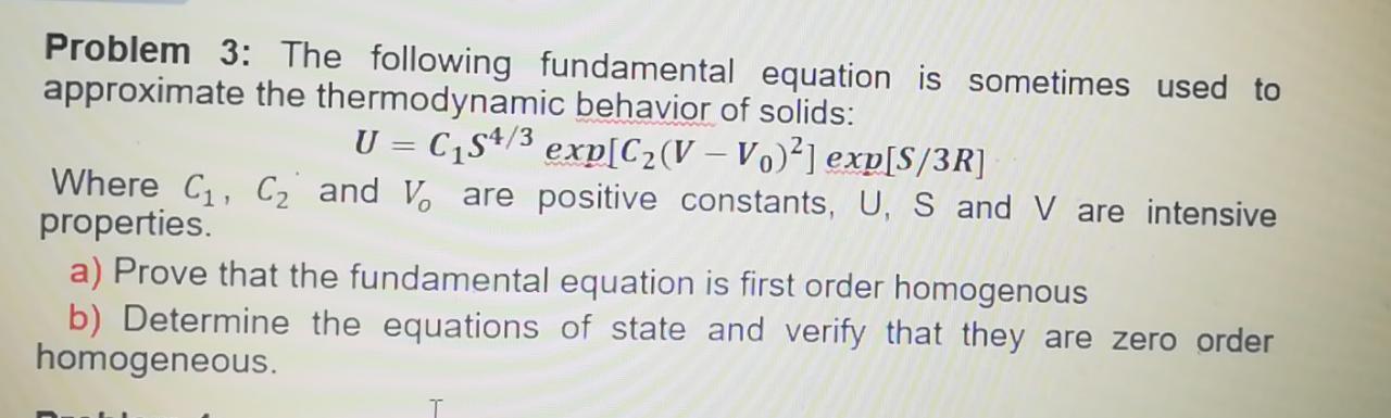 Solved Problem 3: The following fundamental equation is | Chegg.com