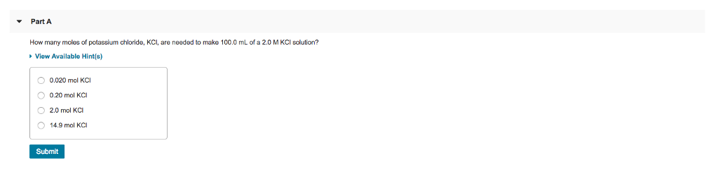 Solved Part A How many mcles of potassium chloride, KCI, are | Chegg.com