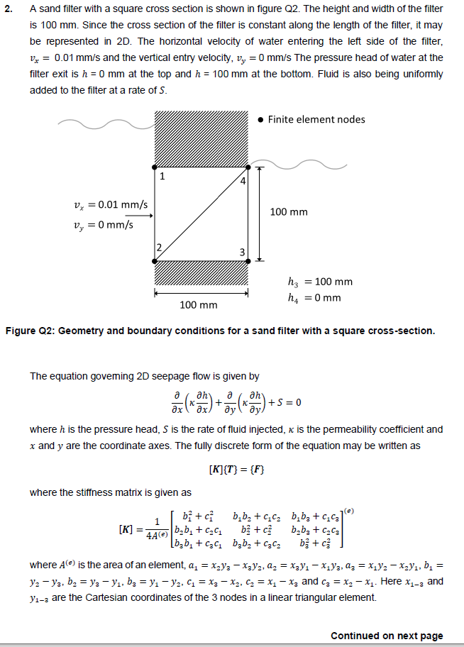 2. A sand filter with a square cross section is shown | Chegg.com
