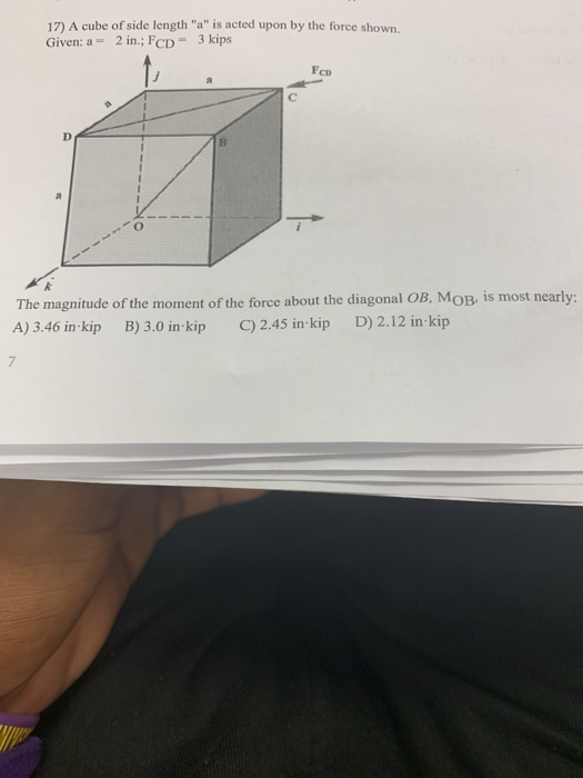 Solved 17) A cube of side length "a" is acted upon by the | Chegg.com