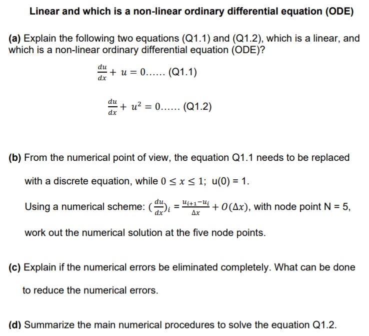 Solved Linear and which is a non-linear ordinary | Chegg.com