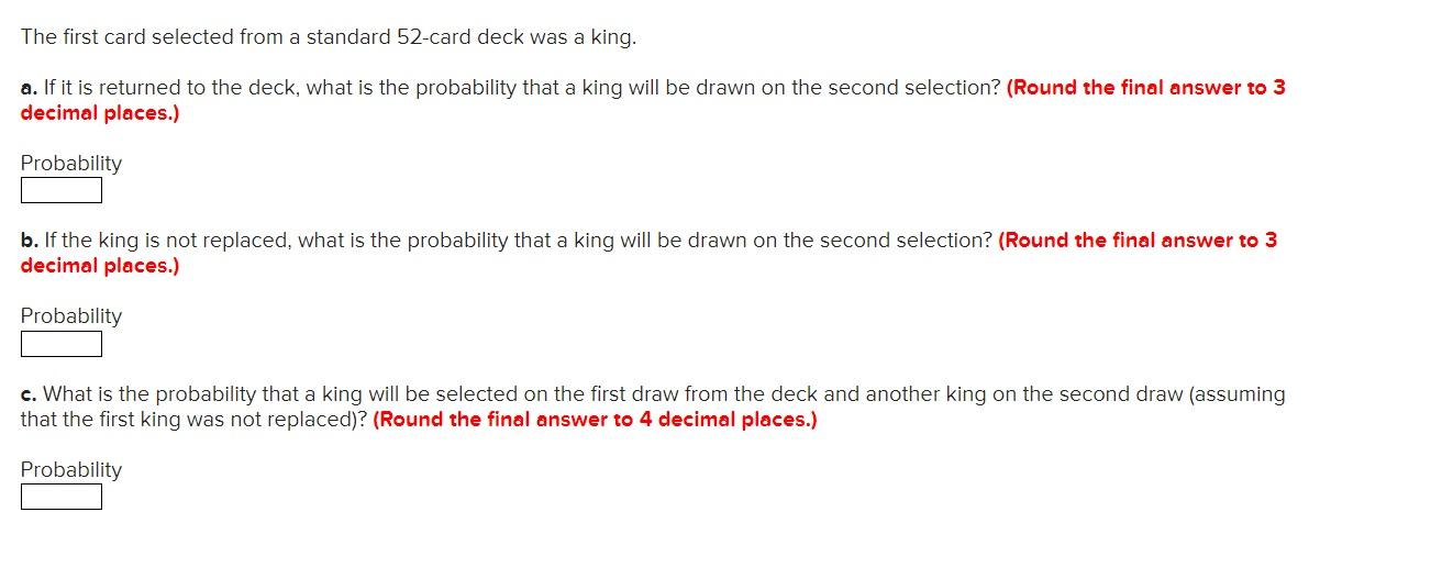 Solved The first card selected from a standard 52-card deck | Chegg.com