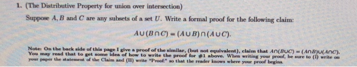 Solved 1. (The Distributive Property for union over | Chegg.com