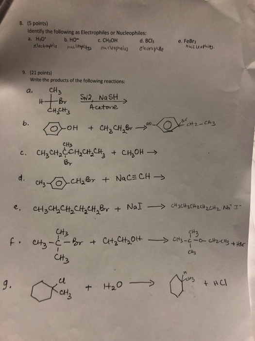 Solved 8. (5 points) Identify the following as Electrophiles | Chegg.com