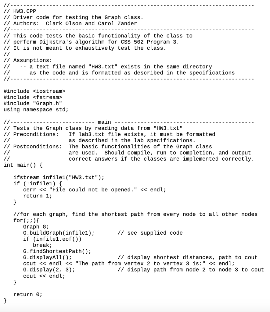 Solved The shortest straw Your program will read in a graph | Chegg.com