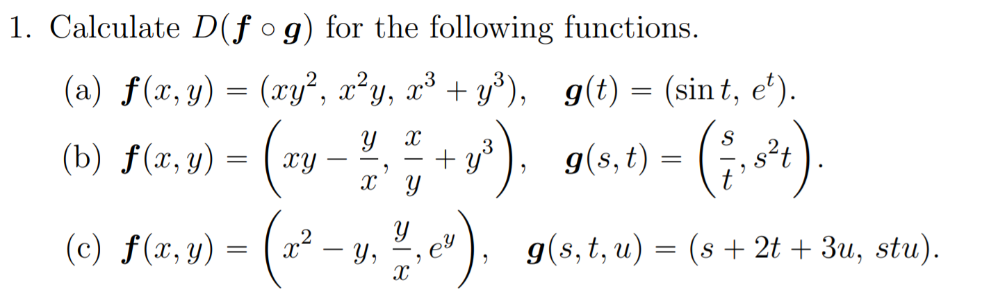 Solved = 1. Calculate D(fog) for the following functions. | Chegg.com
