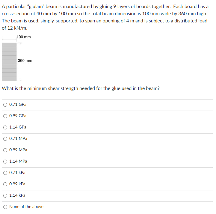 Solved A particular "glulam" beam is manufactured by gluing | Chegg.com