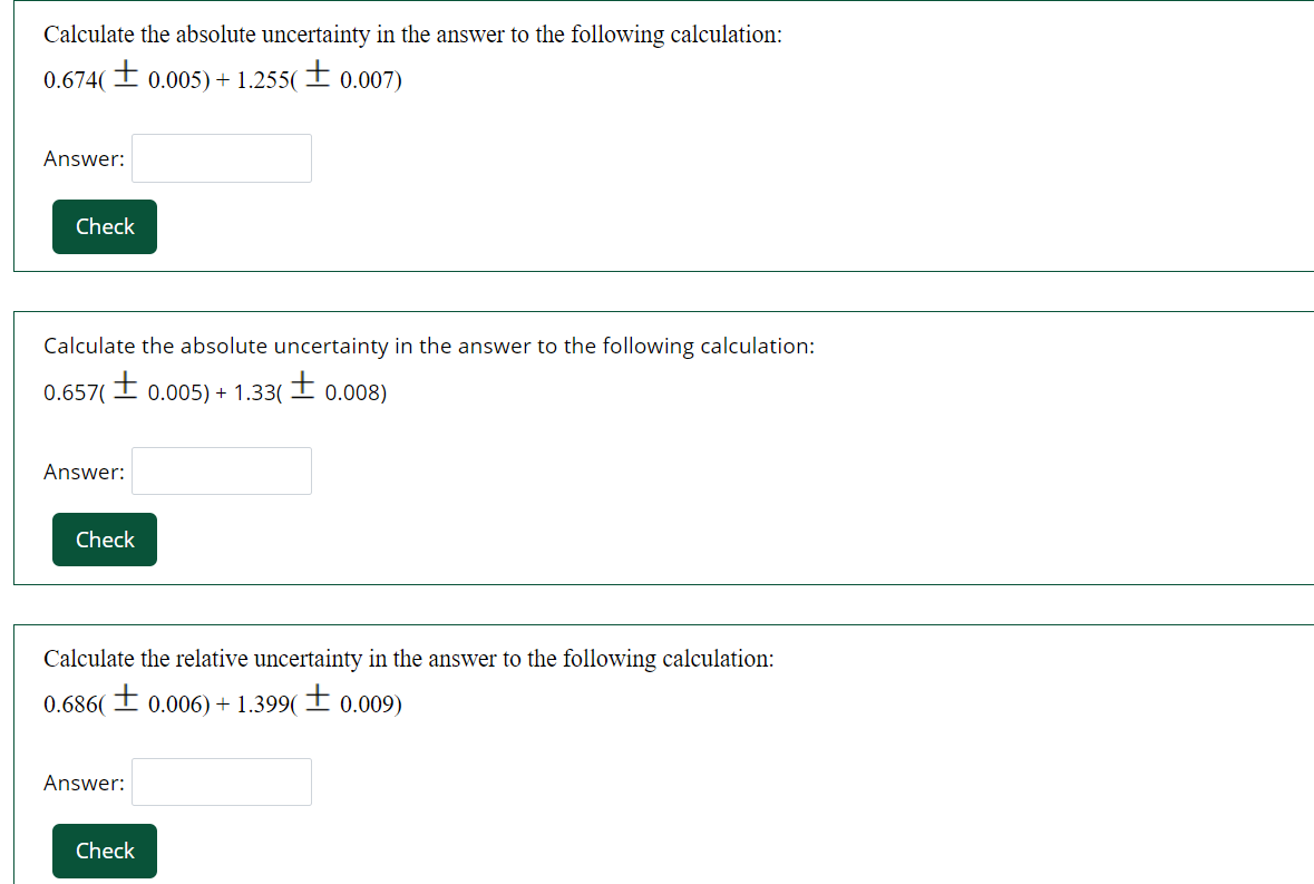 Solved Calculate the absolute uncertainty in the answer to | Chegg.com