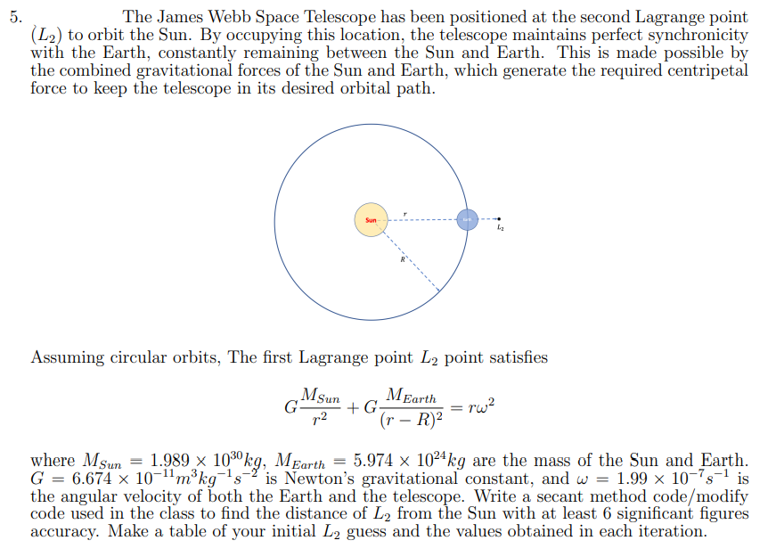 Solved 5. The James Webb Space Telescope has been positioned | Chegg.com