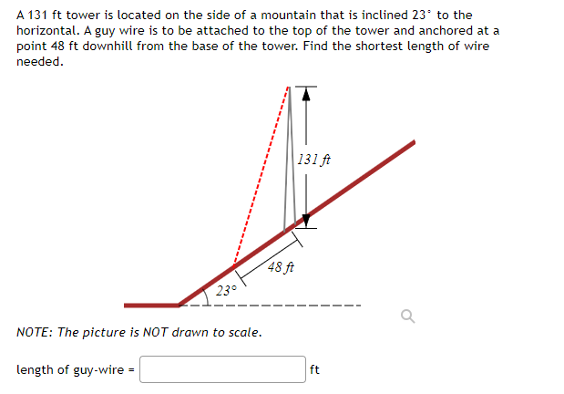 Solved A 131ft tower is located on the side of a mountain | Chegg.com