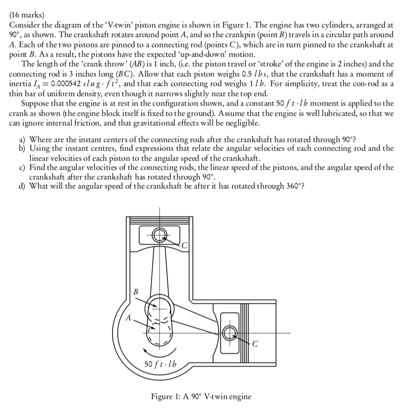 Solved 16 marks Consider the diagram of the V-twin' piston | Chegg.com