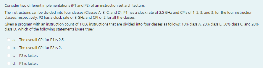 Solved Consider two different implementations (P1 and P2) of | Chegg.com