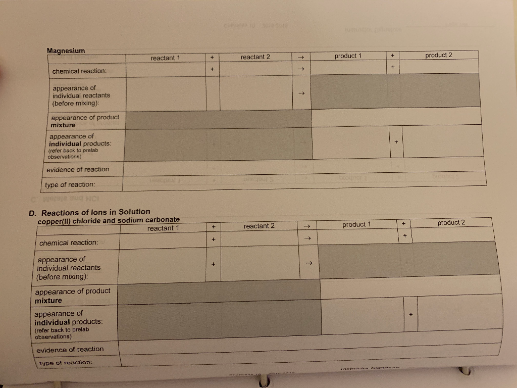 Solved Magnesium reactant 1 reactant 2 product 1 product 2 | Chegg.com