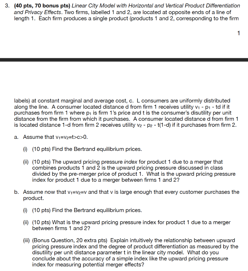 Linear City Model with Horizontal and Vertical | Chegg.com
