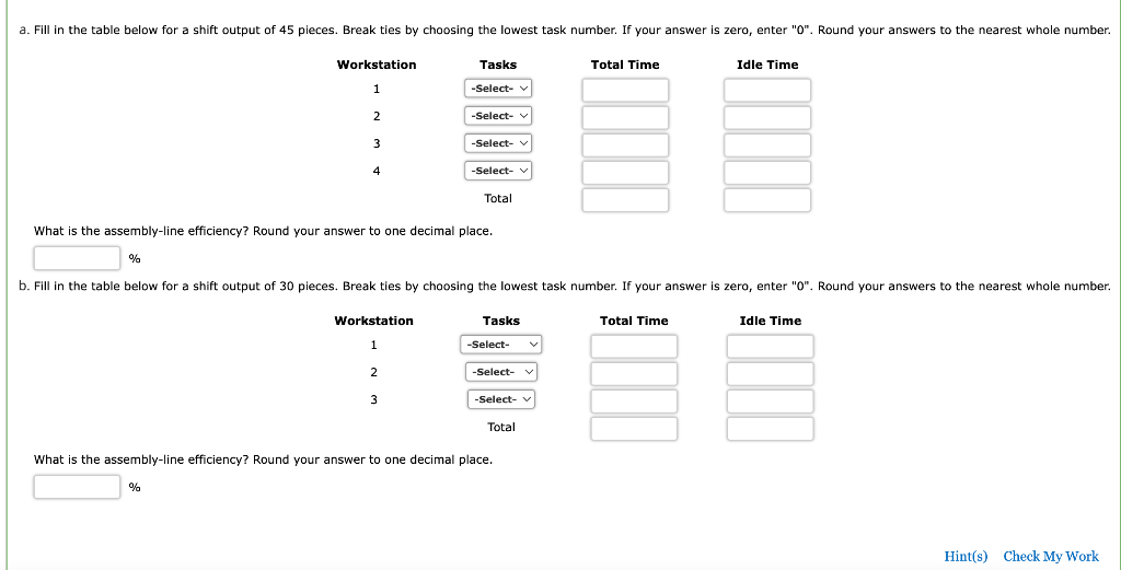 longest processing time. Compute the line efficiency | Chegg.com