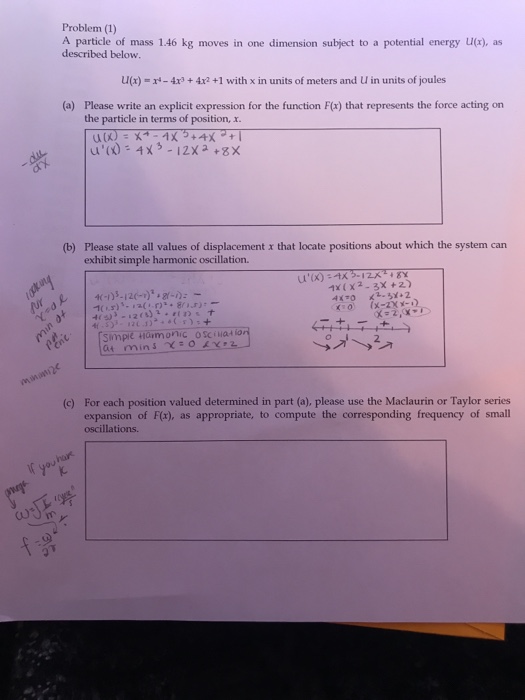 Solved Problem (1) A particle of mass 1.46 kg moves in one | Chegg.com