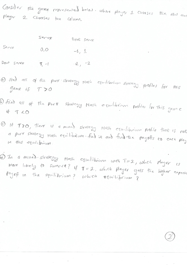 Solved Consider the game represented below. where player 1 | Chegg.com