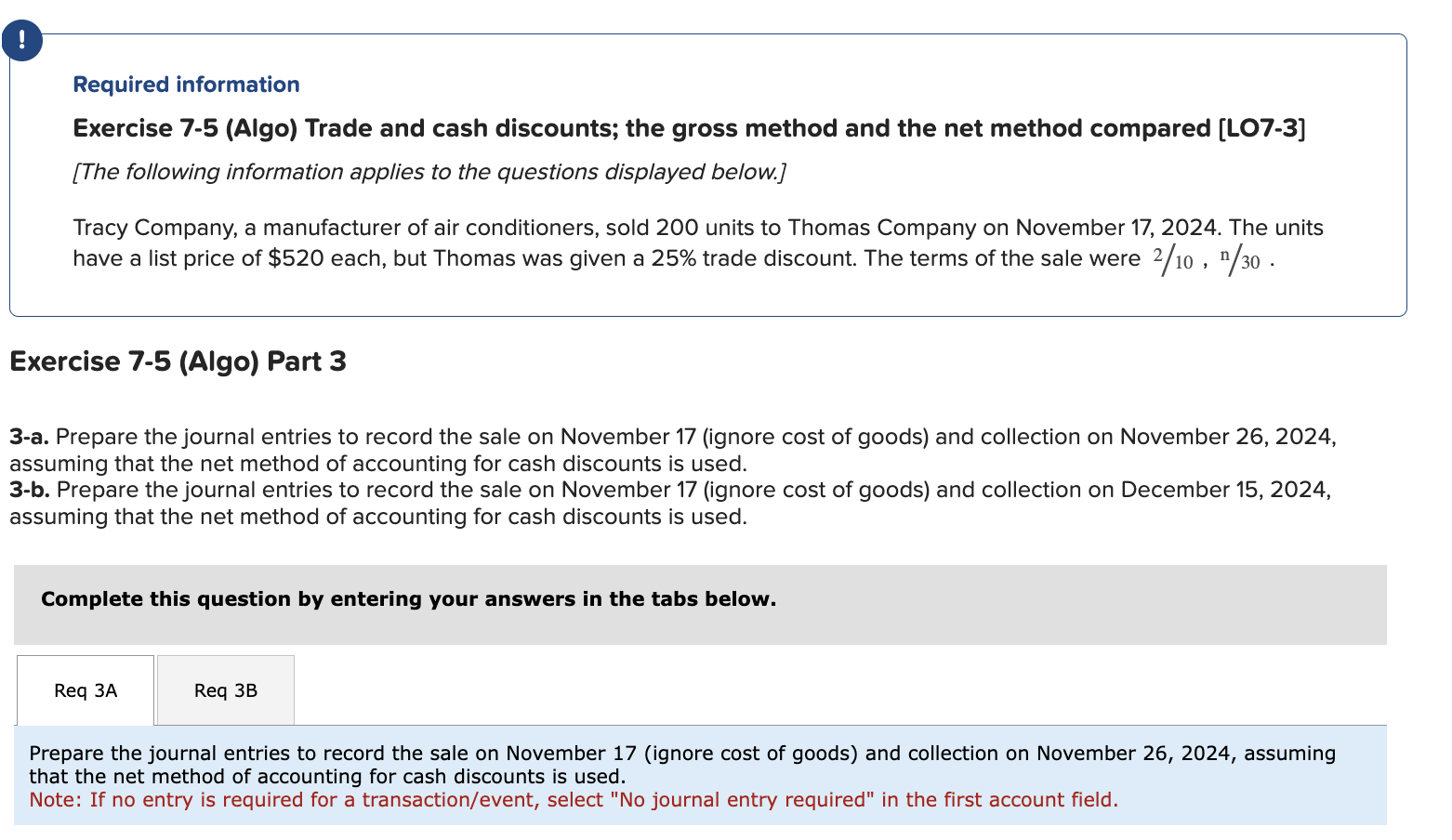 Solved Required information Exercise 7-5 (Algo) Trade and | Chegg.com