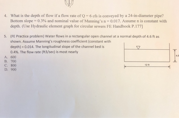 Solved P2 What is the depth of flow if a flow rate of Q-6 | Chegg.com