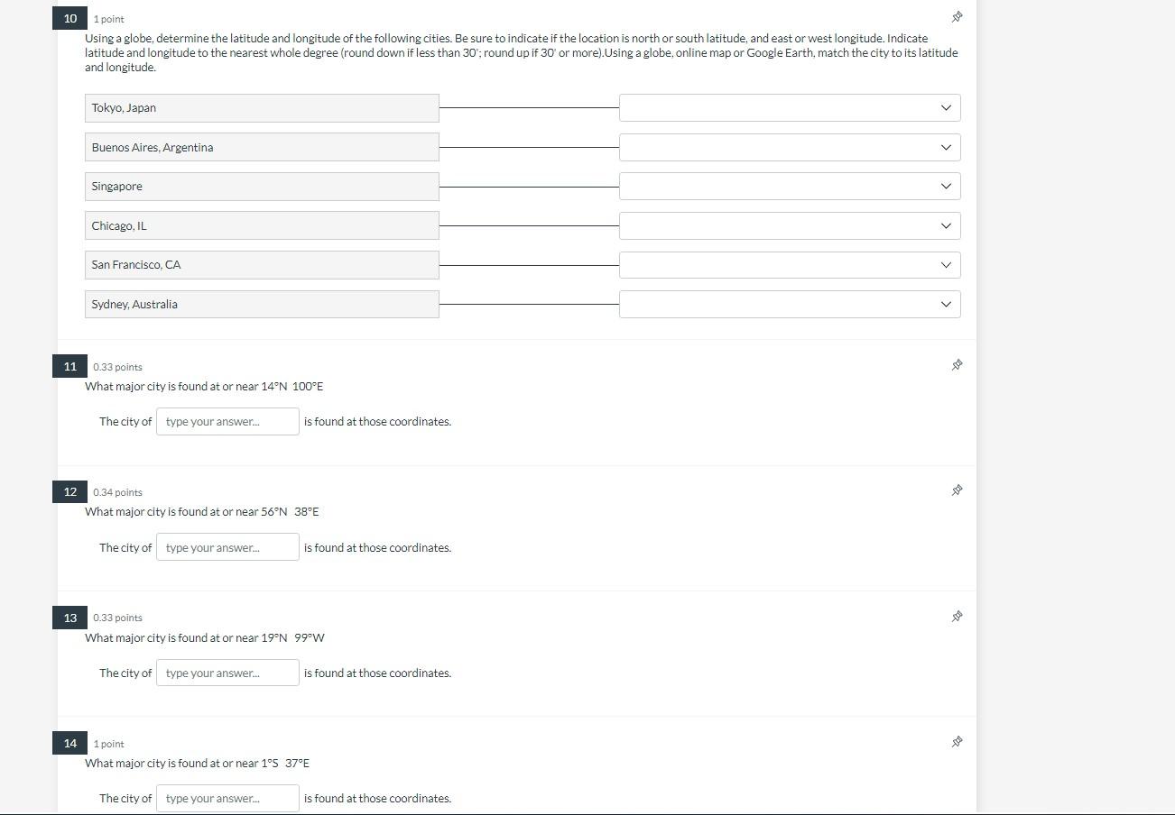 Solved Using a globe, determine the latitude and longitude | Chegg.com