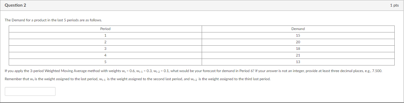 Solved If you apply the 3-period Weighted Moving Average | Chegg.com