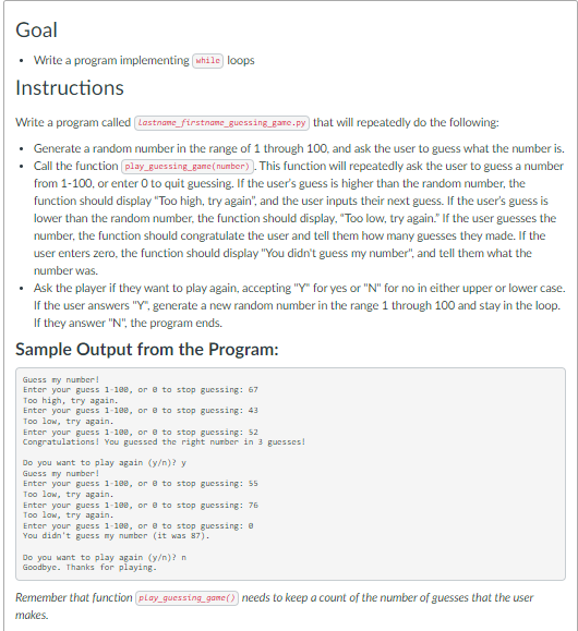 Solved Goal - Write a program implementing loops | Chegg.com
