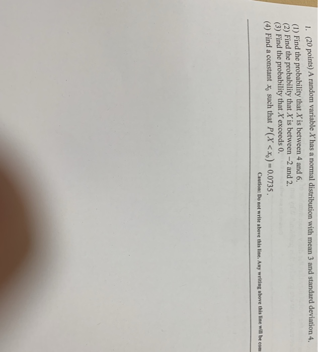 Solved 1. (20 points) A random variable X has a normal | Chegg.com