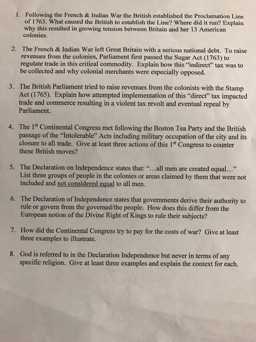 Following the French & Indian War the British | Chegg.com