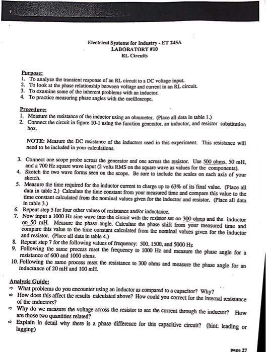 Solved Electrical Systems for Industry-ET 245A LABORATORY | Chegg.com