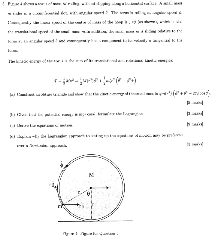 Solved 3. Figure 4 shows a torus of mass M rolling, without | Chegg.com