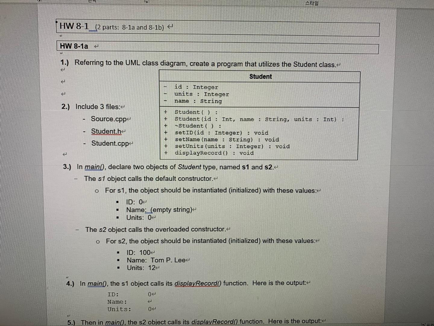 Solved 스타일 HW 8-1 (2 parts: 8-1a and 8-1b) 4 HW 8-1a 1.) | Chegg.com