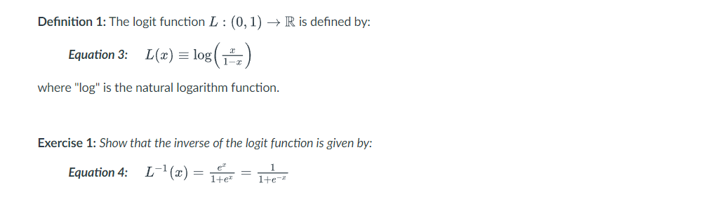 Solved Definition 1: The logit function L:(0,1)→R is defined | Chegg.com