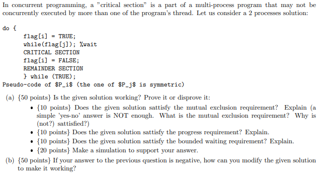 Solved In concurrent programming, a "critical section" is a | Chegg.com