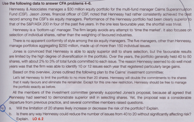 Solved Use the following data to answer CFA problems 4-6 | Chegg.com