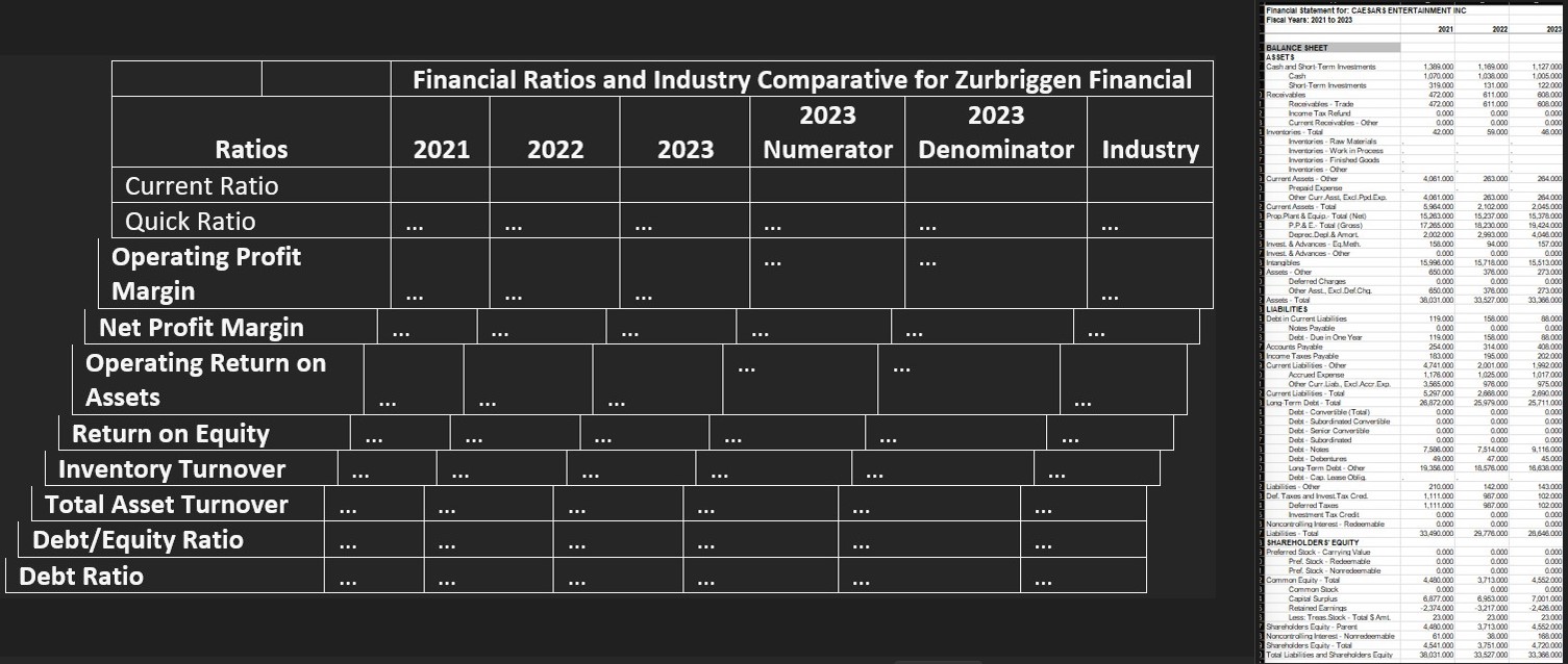 Fill in all financial ratios gathering information | Chegg.com