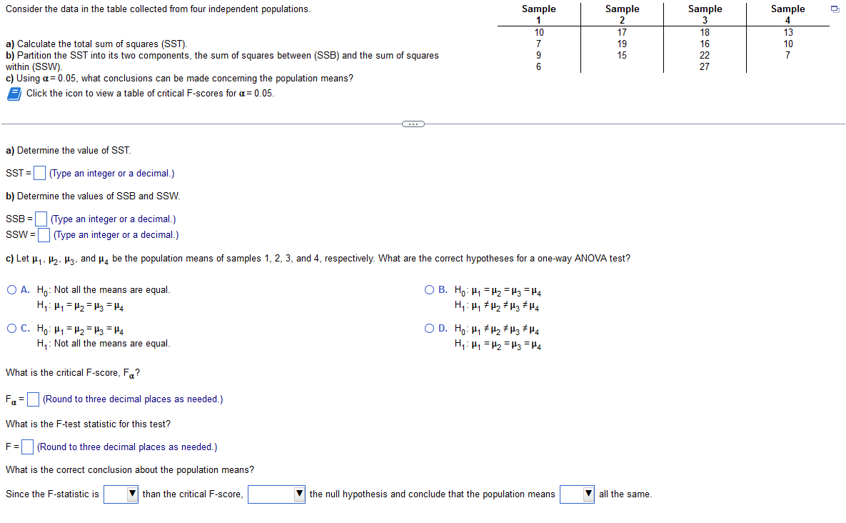 Solved Consider the data in the table collected from four | Chegg.com