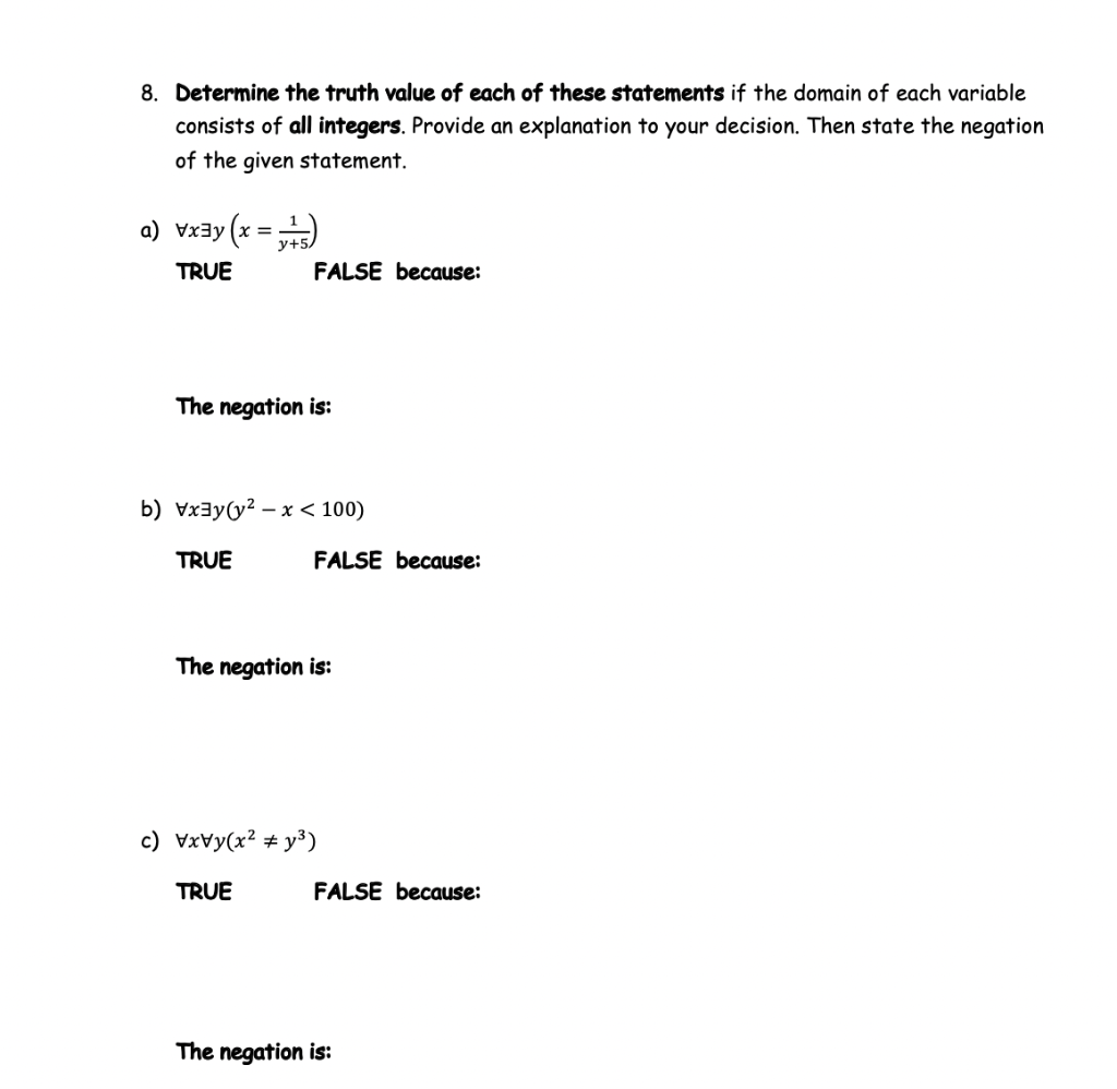 Solved 8. Determine the truth value of each of these | Chegg.com