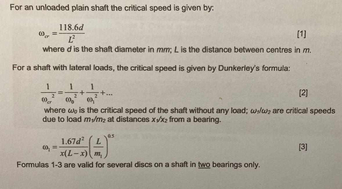 For an unloaded plain shaft the critical speed is | Chegg.com