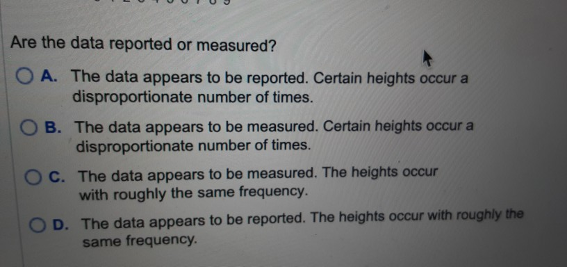 Are the data reported or measured? A. The data | Chegg.com
