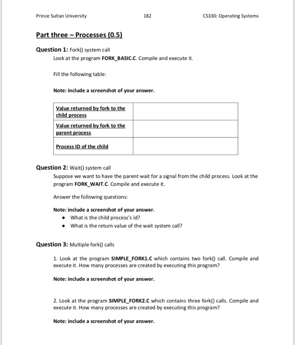 Solved Prince Sultan University 182 CS330: Operating Systems | Chegg.com