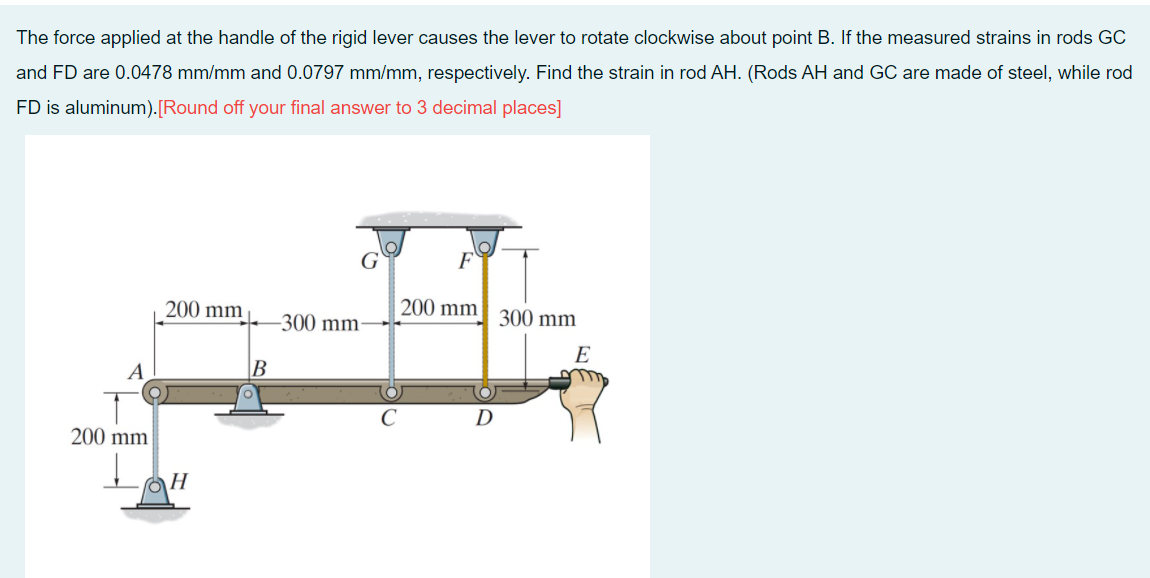 Solved The force applied at the handle of the rigid lever | Chegg.com