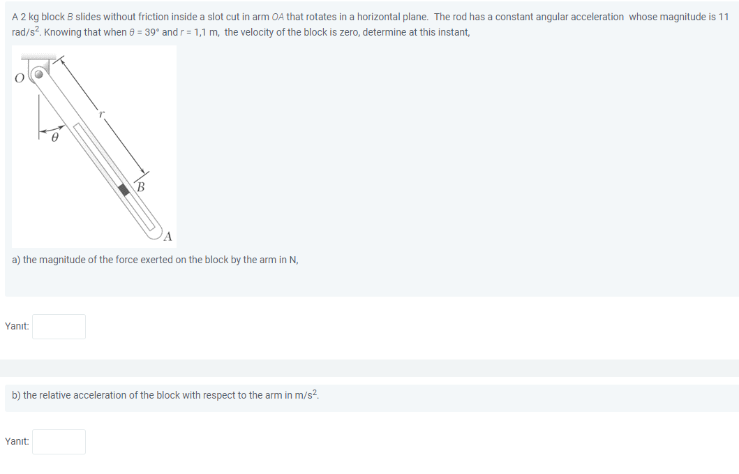 Solved A 2 kg block B slides without friction inside a slot | Chegg.com