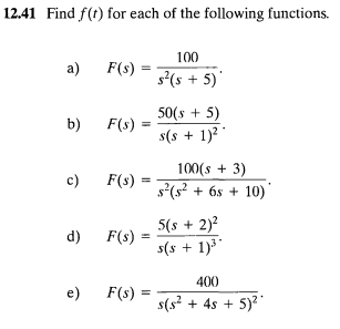 Solved 12.41 Find f(t) for each of the following functions. | Chegg.com
