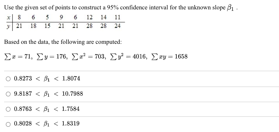 Solved Use the given set of points to construct a 95% | Chegg.com