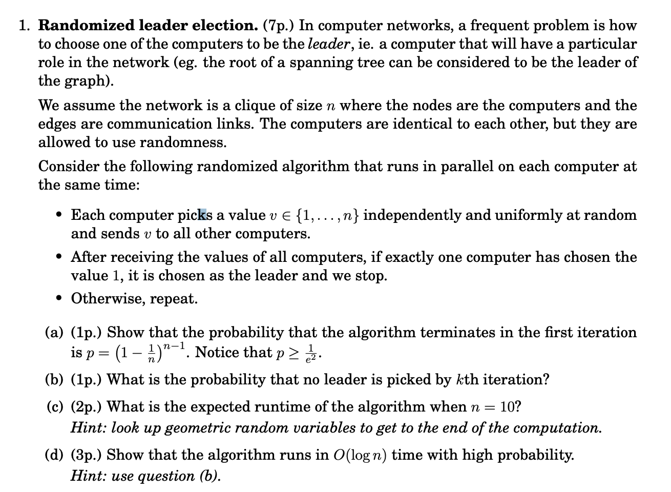 Randomized leader election. (7p.) In computer | Chegg.com