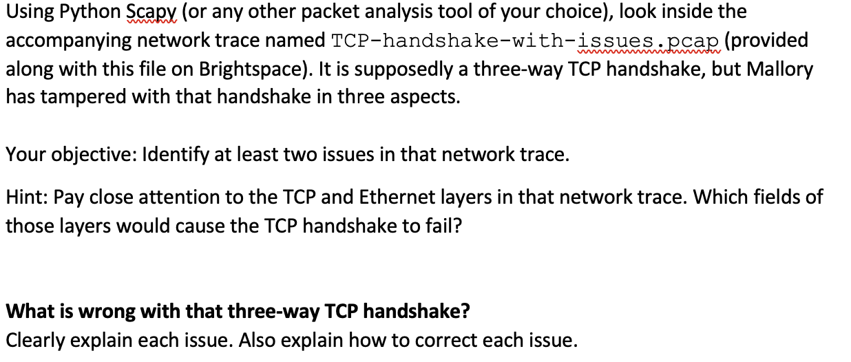Solved Using Python Scapy Or Any Other Packet Analysis Tool